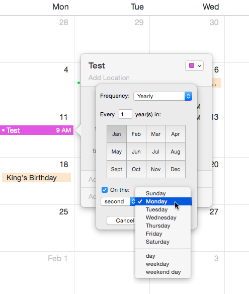 Calendar recurrence - All this